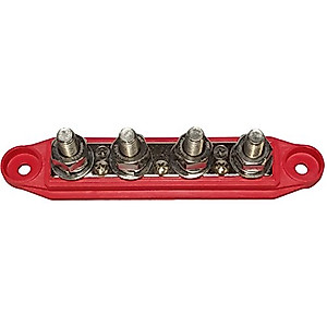 (Red) 3/8" 4 Stud Power Distribution Block -BUSBAR- with Cover - Made in The USA