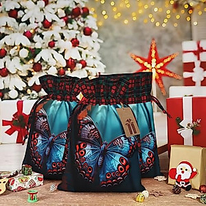 EVANEM Christmas Gift Bags with Drawstring Burlap Gift Bags Butterfly Christmas Linen Bags for Xmas Party Candy Bags with Cards Xmas Reusable Wrapping Bags Christmas Linen Treat Bags for Holiday