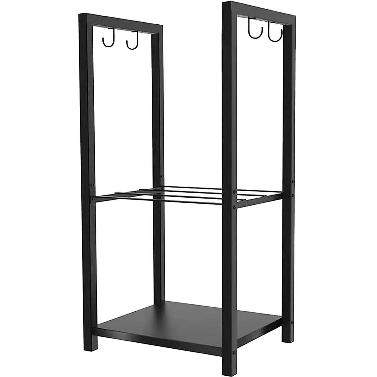 Koutemie 2 Tiers Small Firewood Log Storage Rack Holder for Indoor Fireplace or Outdoor Patio, Black