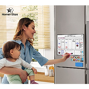 Magnetic Weekly Dry Erase Board Calendar Whiteboard - Magnetic Weekly Planner for Refrigerator - Stain Resistant Nano Technology - 3 Fine Tip Markers and Eraser, 10 Highlight Icons 16inchX12inch