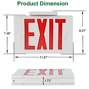 GRUENLICH LED EXIT Sign, Emergency Light with Double Face and Back Up Batteries- US Standard Red Letter EXIT, UL 924 Qualified, 120-277 Voltage, 1-Pack