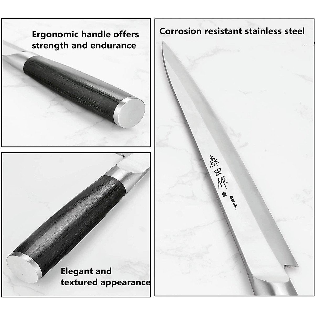 CHUYIREN Sushi Knife Sashimi Knife- 9.5 inch(240mm) 2PK, Wooden Handle And Stainless Steel Handle