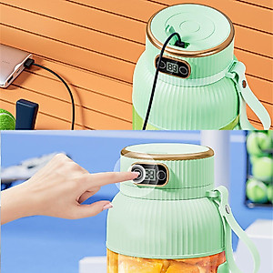 Multifunctional Portable Juicer Cup with Digital Display,USB Rechargeable Mini Portable Juicer,Personal Blender, Juice Cup Blender,Perfect For Smoothies, Shakes (A, Double cup double lid)