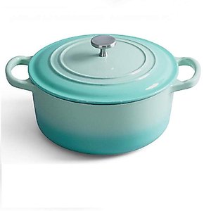MYYINGBIN Cast Iron Pot with Non-Stick Enamel Coating Soup Casserole Stew Pot with Handle Easy Clean, Blue, 4L
