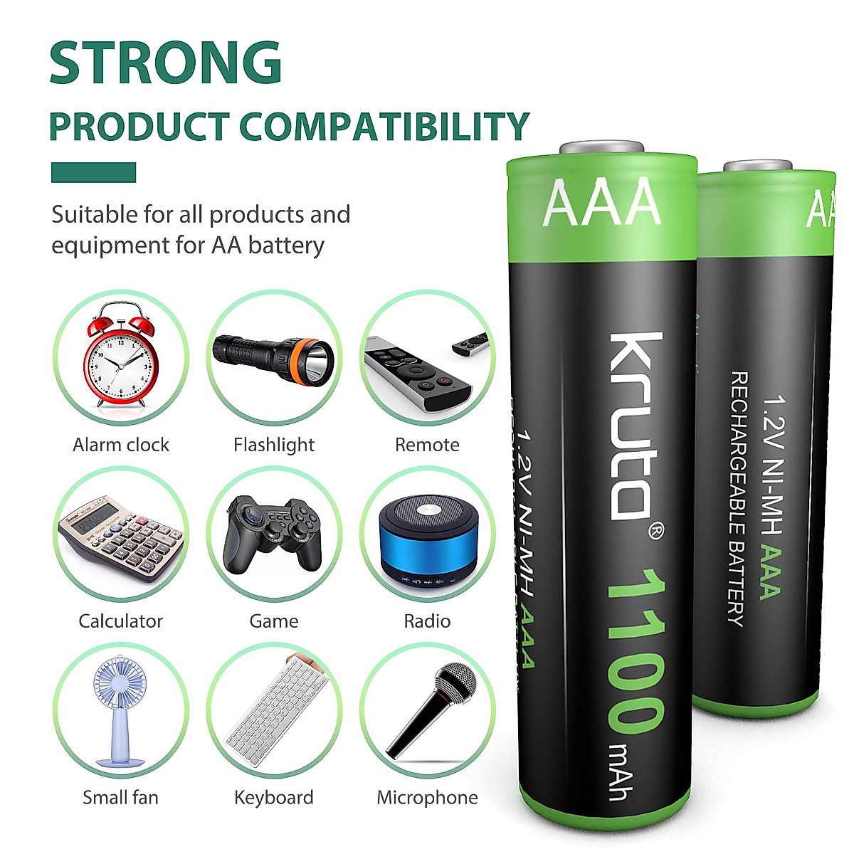 Kruta Solar Lights Batteries AAA 1100mah High Capacity 1.2V Ni-MH Rechargeable AAA Solar Battery for Outdoor Solar Lights, Battery String Lights, TV Remotes (Pack 8)…