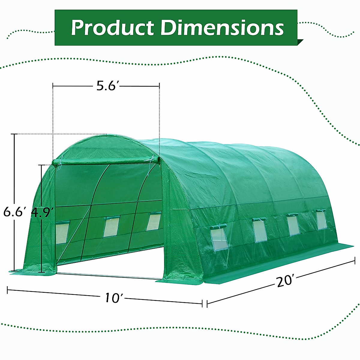 EROMMY 20' x 10' x 7' Greenhouse Large Gardening Plant Hot House Portable Walking in Tunnel Tent, Green House for Outside Winter Heavy-Duty with Reinforced Frame & 8 Screen Windows, Green