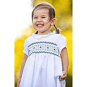 Toddler Baby Girls Soft Cotton Hand Smocked Dress Frilly Sleeve Ruffle Swing Tunic Shirt Casual Party Dress (2 Years) Blue Floral