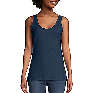 Hanes Womens Scoopneck Cotton Jersey Tank, Classic Top, Lightweight For Camisoles-lingerie, Navy, Medium US