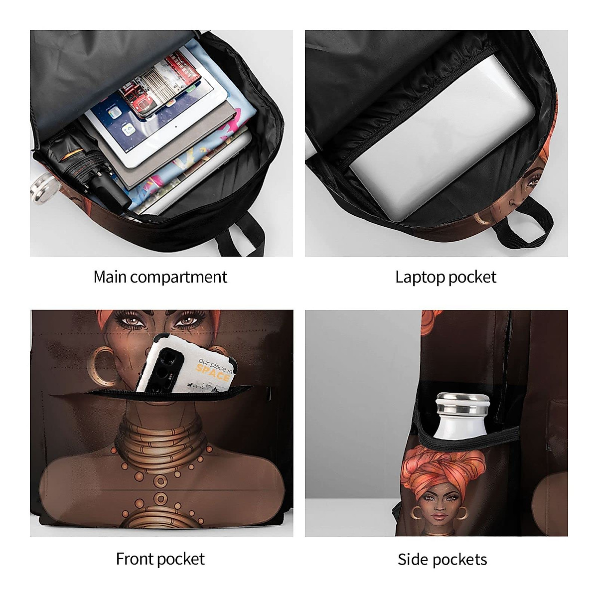 KiuLoam 17 Inch Backpack Elegant African Women Laptop Backpack Shoulder Bag School Bookbag Casual Daypack