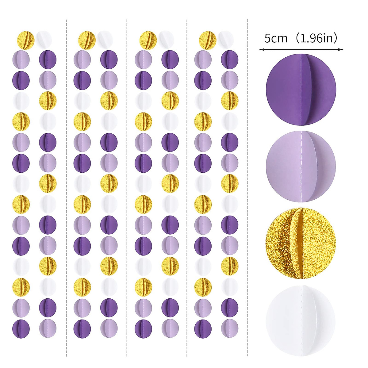 Purple-Lavender White-Gold Party-Decorations Paper Garland - 39ft 3D Graduation Hanging Streamers Banner,Birthday Wedding Anniversary Baby Shower Bachelorette Valentine Day Backdrop Decor Burgleda