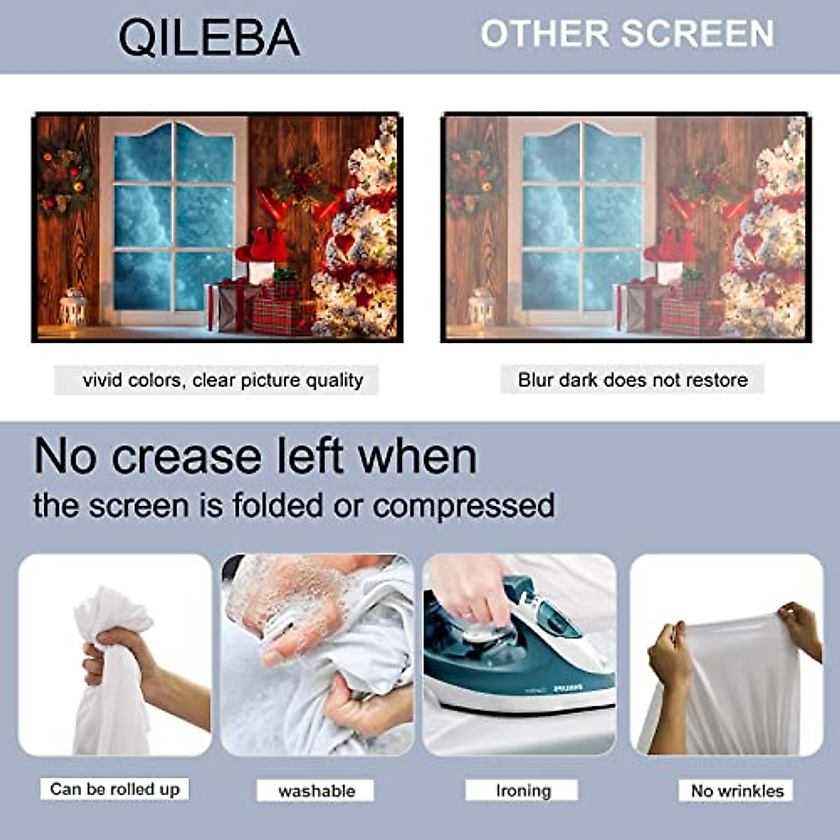 QILEBA Projector Screen with Stand, 120 Inch Outdoor Projection Screen, Portable Indoor HD 4K Thickened Wrinkle-Free Fast Folding Movie Screen with Carry Bag for Home Theater Camping Backyard Cinema
