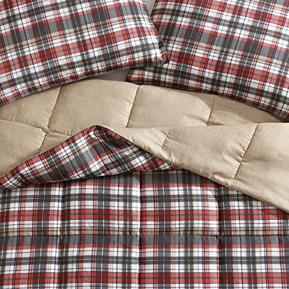 Eddie Bauer - King Comforter Set, Reversible Plaid Alt Down Bedding with Matching Shams, Home Decor for Colder Months (Astoria Red, King)