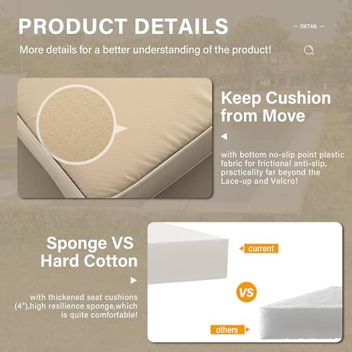 Outdoor Patio Furniture Outdoor Couch 3 Seater Sofa Outdoor Brown Wicker Sofa Deep Seat High Backrest Patio Couch with Anti-Slip Cushions and Waterproof Cover, Khaki