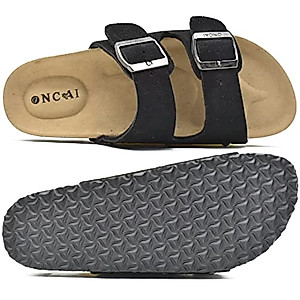 ONCAI Womens Comfortable Sandals Knock Off Clogs Sandals Women Dressy Summer Flat with Arch Support Two Strap Slip On Adjustable Buckle Slides Shoes for Women Black Size 6