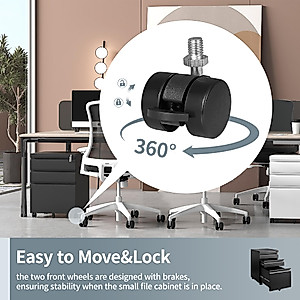 Approgreent 3 Drawer File Cabinet for Home Office, Under Desk Mobile Filing Cabinet with Lock for A4-Size/Letter-Size/Legal-Size, Fully Assembled Except Casters, Black