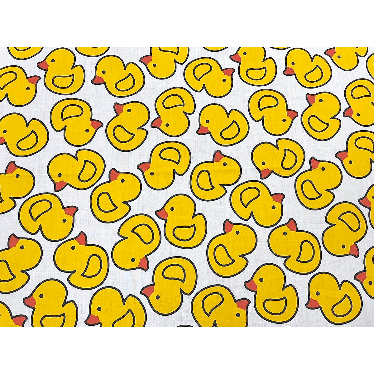 AMORNPHAN 44 Inch Yellow Bird Happy Rubber Duck Printed On White Cotton Fabric Themed Pattern with Ducks for Craft Cloth Kid Patchwork Handmade Sewing Crafting for 1 Yard