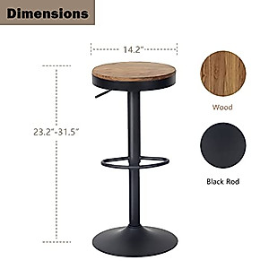 YOUNUOKE Bar Stools Set of 2 Round Adjustable Swivel Counter Height Barstool Backless Wood and Metal Bar Stools with Footrest Modern Bar Chair for Kitchen Counter Island