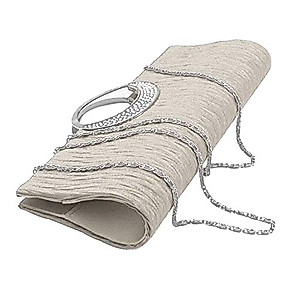 HOOLUCK Women's Rhinestone Satin Pleated Evening Bag Crystal Clutch Purse with Silver Chain Strap Champagne