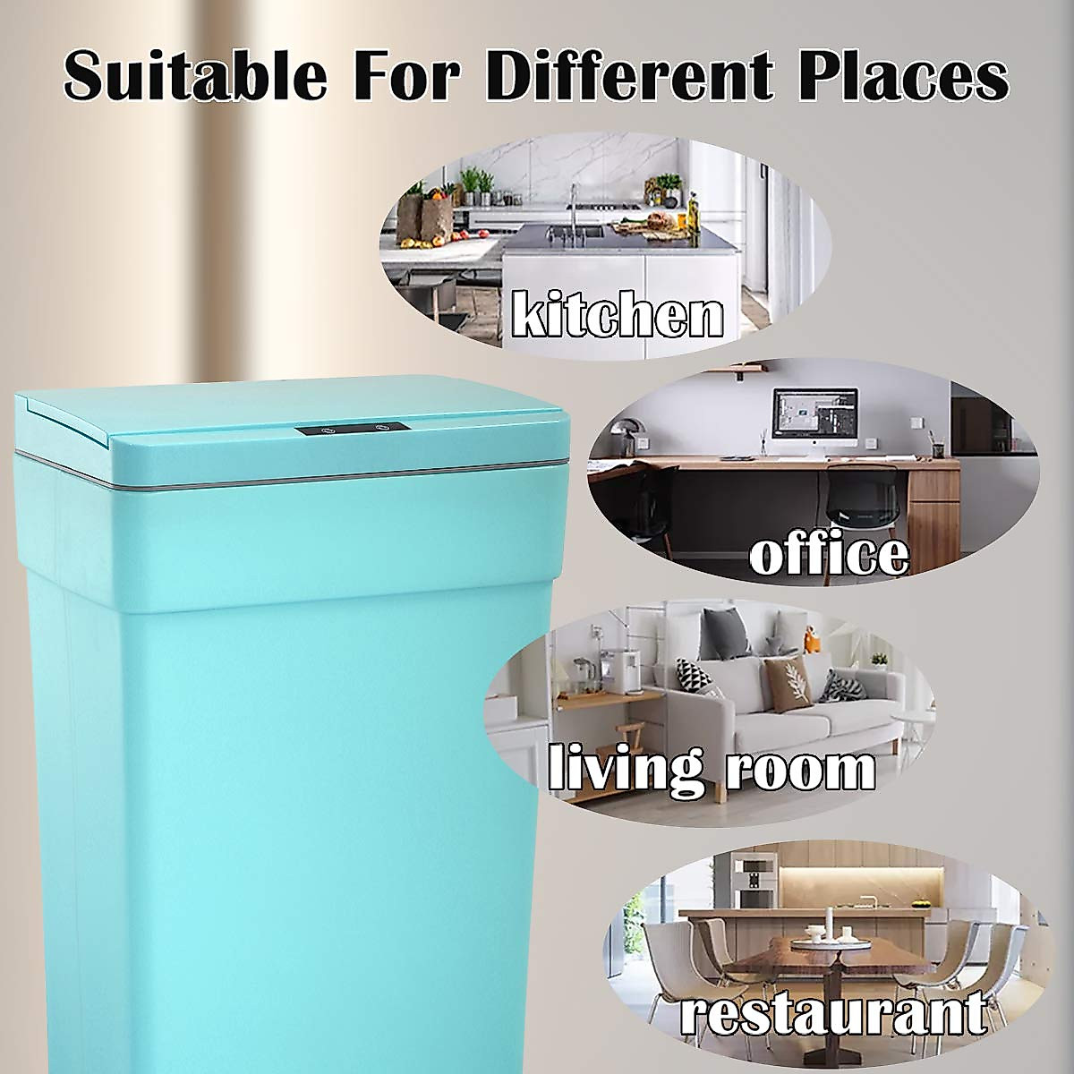 13 Gallon Touch Free Automatic Trash Can, 50L High-Capacity Electronic Motion Sensor Kitchen Garbage Can, Plastic Trash Bin Waste Bin with Lid for Kitchen Living Room Office, Blue - Set of 2