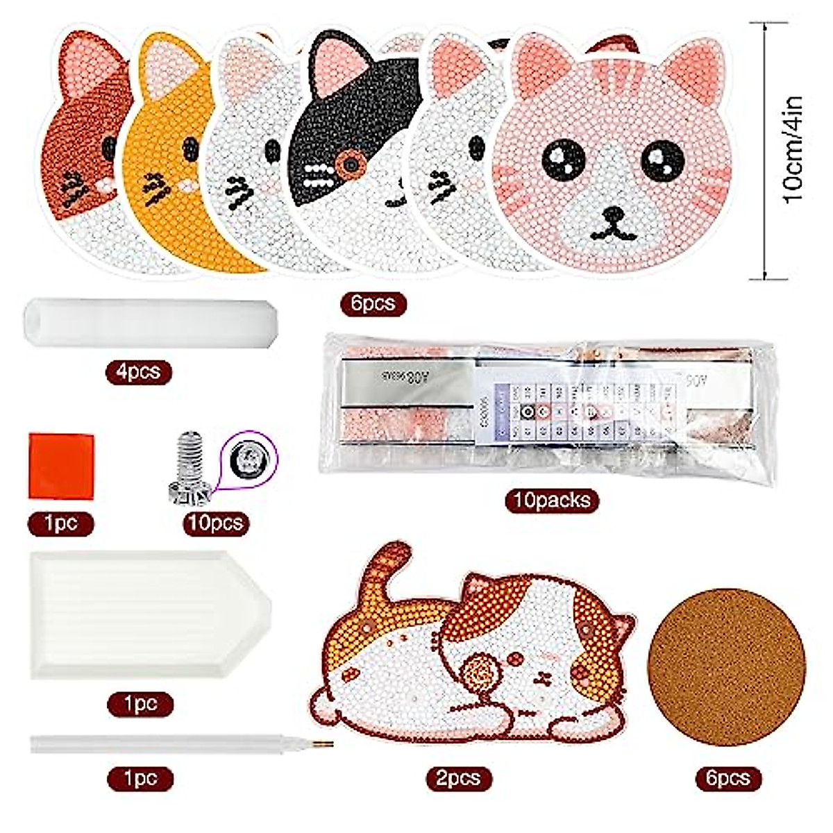 FEELOOK Diamond Painting Coasters with 3D Holder 6Pcs Cat Coasters DIY Diamond Art Crafts for Adults Kids and Beginners Art Craft Supplies Gift