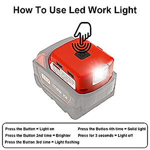 SINTENT Taingwei Battery Adapter for Milwaukee 18V Battery USB Charger and 12V DC Port and 3W LED Work Light - Compatible with Milwaukee M18 Lithium-Ion Batteries,Red,MWQ-090