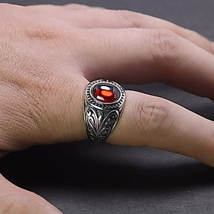Red Garnet S925 Silver Damon salvatore heart TVD Ring Real ring For Men or woman, leaves Engraved, gemstone Fine Jewelry (9)