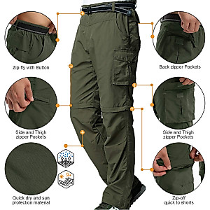 Jessie Kidden Mens Hiking Pants Convertible Quick Dry Lightweight Zip Off Outdoor Fishing Travel Safari Pants (225 Army Green 34)