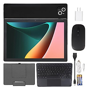 Luqeeg 2 in 1 Tablet, Black 5GWIFI 16MP Rear Camera 10.1 Inch Tablet PC 8GB RAM 256GB ROM 4G Network (US Plug)