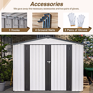 CuisinSmart Outdoor Storage Sheds, Metal Storage Shed 8x6 ft with Lockable Door Locks, Waterproof Roof Design Garden Shed Utility Tool Storage Shed for Bike,Patio and Backyard Grey