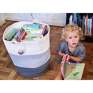 Cotton Rope Basket - 17.8" x 15.8" x 13.8" woven baby laundry basket - Woven Basket Nursery Bin - large baskets for blankets- thread laundry hamper - woven storage basket- rope baskets for organizing