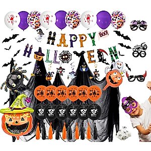 Hyfant 70Pcs Halloween Party Decorations Wall Decorations for Halloween Party Supplies Set 3D Bat Sticker Pumpkin Inflatables Cute Glasses Ghosts Banner Balloons Combo Set For Halloween Birthday Party