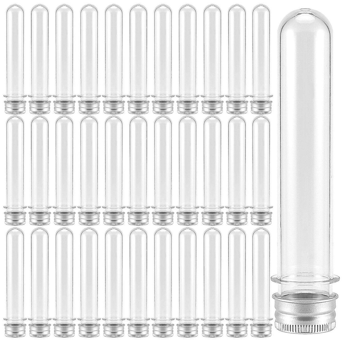 ZOENHOU 50 PCS 40 ml Clear Plastic Test Tubes, Bulk Test Tubes Test Tubes with Screw Caps for Sample Science Party Gumball Candy Bath Salts, 0.98 x 5.5 inch