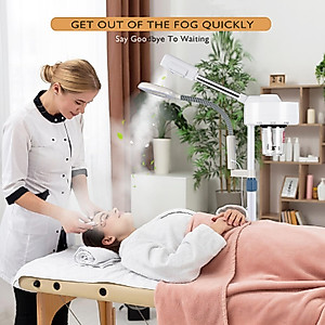 Fitnessclub 2 in1 Facial Steamer 5x LED Magnifying Lamp Hot Ozone Beauty Salon Face Equipment for Moisturizing, White