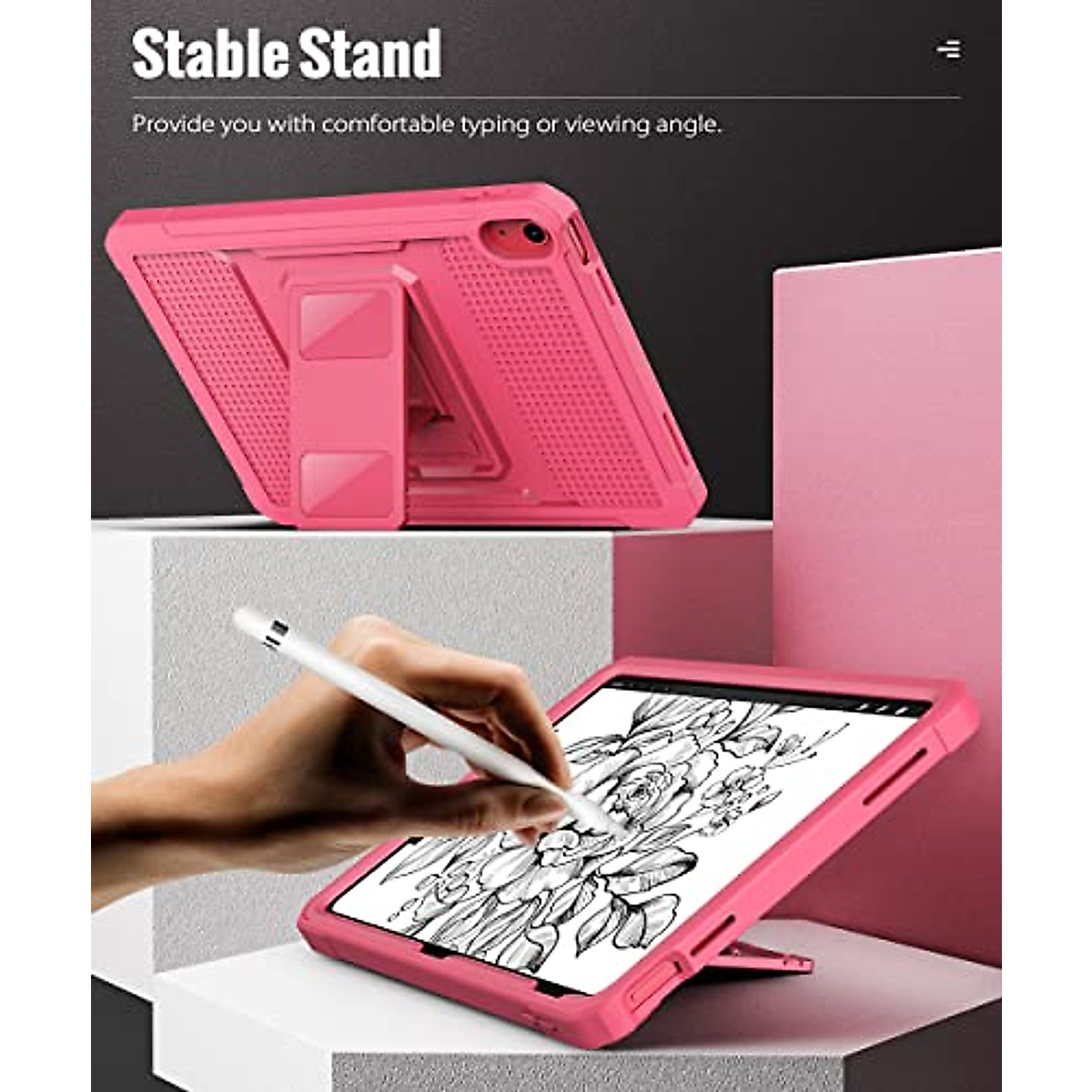 MoKo Case for iPad 10th Generation 10.9 inch 2022, Shockproof Dual Layer Full Body Cover with Kickstand for Kids and Built-in Screen Protector for iPad 10th Gen 2022, Support Touch ID, Watermelon Red