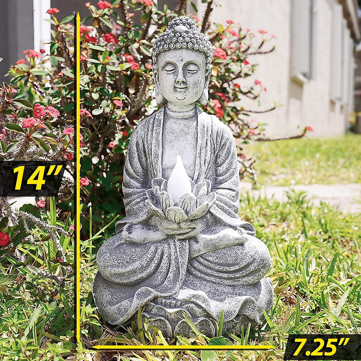 VP Home Buddha Statue for Home and Outdoor Decor Solar Powered Flickering LED Garden Light Zen Meditation Spiritual Room Decor (Tranquil Buddha) Statue for Gifts