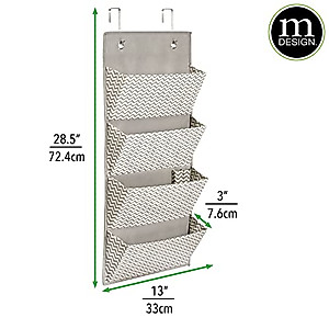 mDesign Soft Fabric Wall Mount/Over Door Hanging Storage Organizer - 4 Large Cascading Pockets - Holds Office Supplies, Planners, File Folders, Notebooks - Chevron Zig-Zag Print - Taupe/Natural