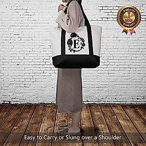 TOPDesign Embroidery Initial Canvas Tote Bag, Personalized Present Bag, Suitable for Wedding, Birthday, Beach, Holiday, is a Great Gift for Women, Mom, Teachers, Friends, Bridesmaids (Letter E)