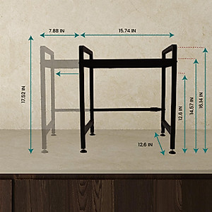Adjustable Microwave Shelf with Spice Rack, Utensil Holder, Cutting Board Holder and Hooks – Kitchen Microwave Stand, Countertop Organizer, Above Fridge Storage, Holds 25kg, Durable Metal
