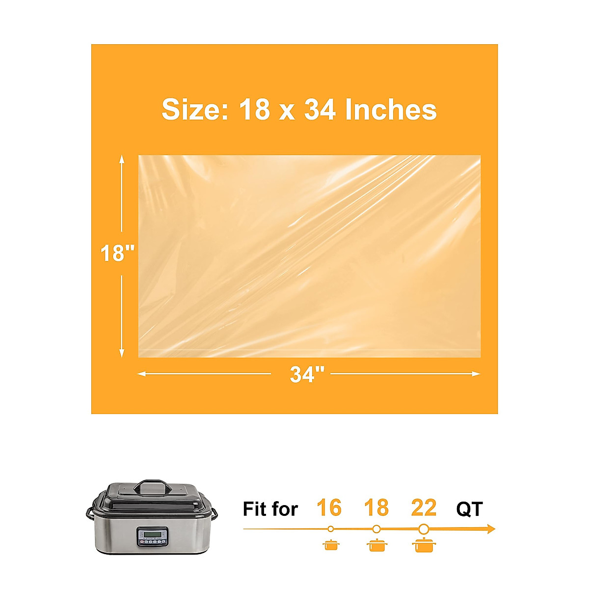 SMARTAKE Electric Roaster Liners, 10 Count Disposable Roaster Liners, Fits 16, 18, 22 Quart Roasters, Roaster Pan Oven Liners Plastic Cooking Bags for Instant Cleanup, 18 x 34 Inch