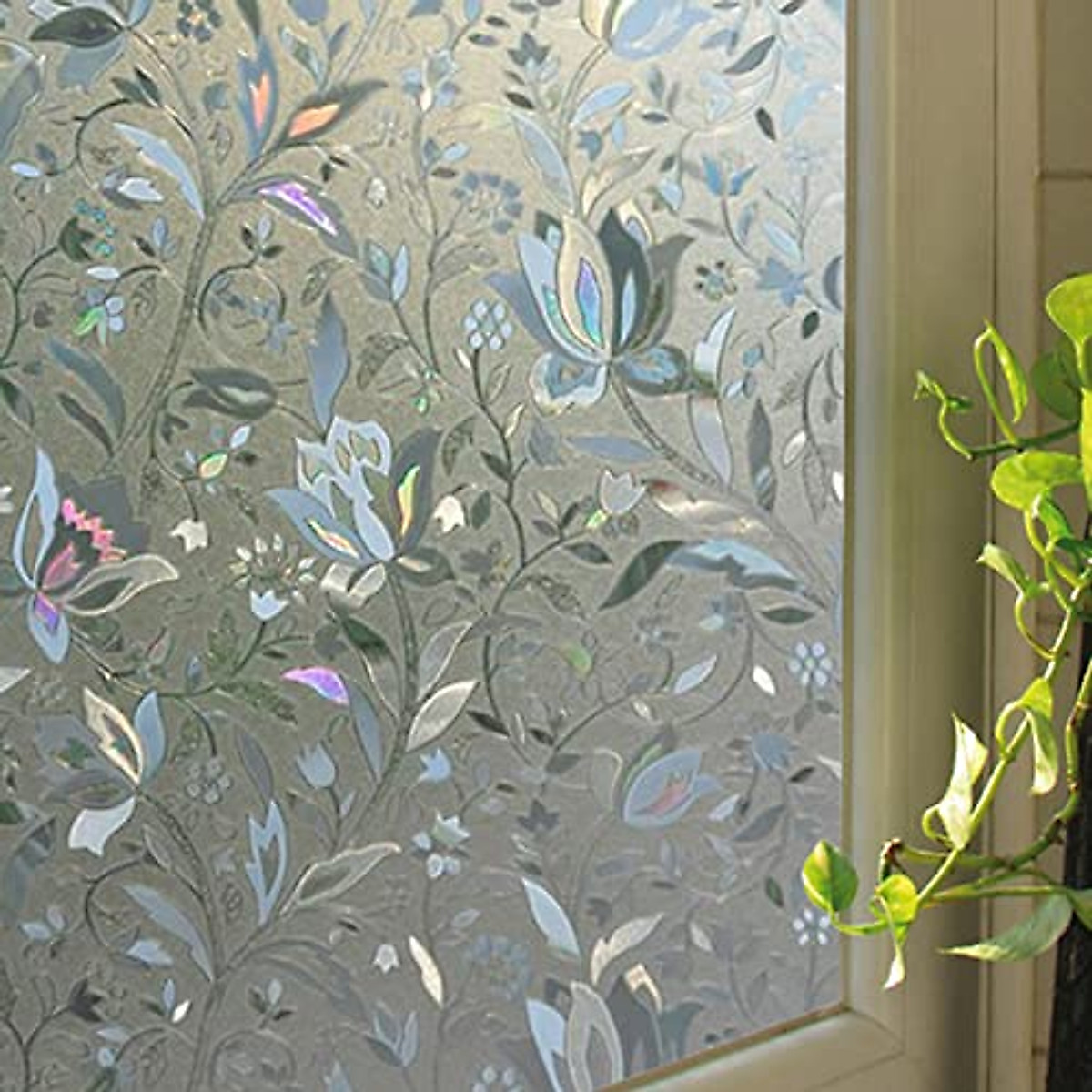 Window Privacy Film,No Glue Static Cling Film, Translucent, Anti UV, Decorative Living Room Kitchen Windows - Tulip Pattern -17.5inches x 78.7inches