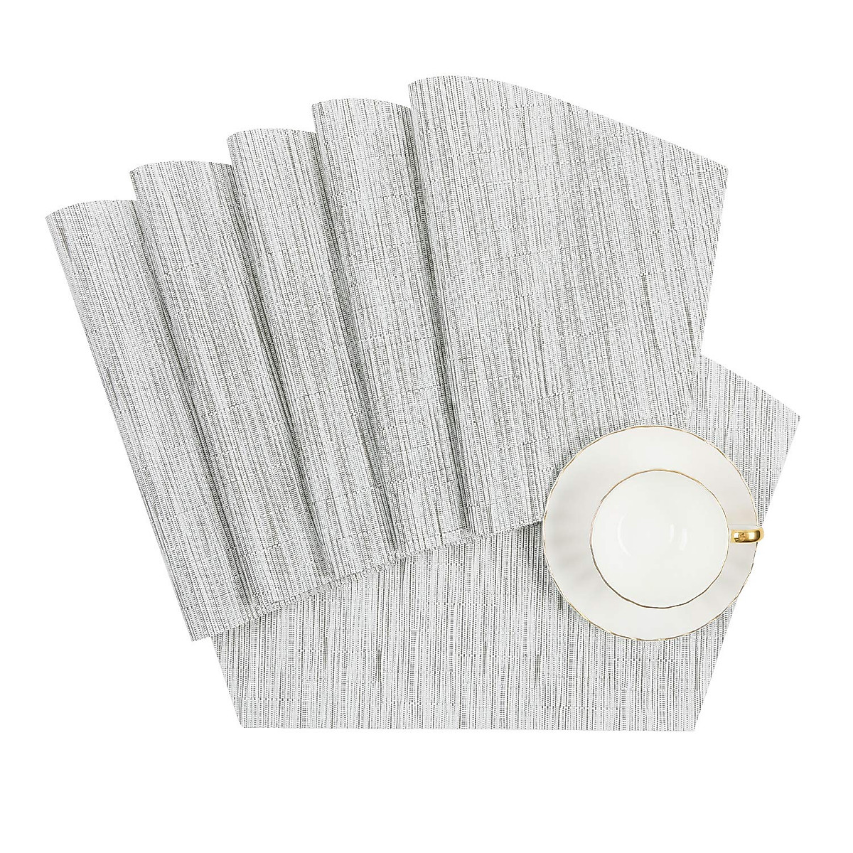 SHACOS Round Table Placemats Set of 5 Wedge Shaped Place Mat with Round Centerpiece Mat Heat Resistant Table Mats Washable (5, Gray White)