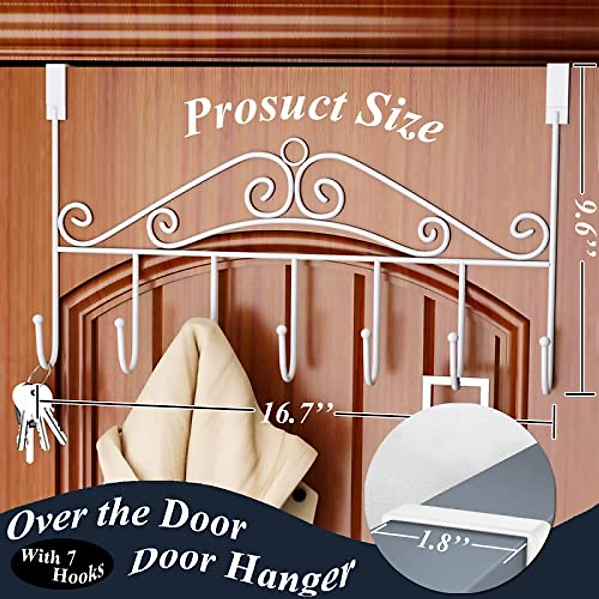 Youdepot Over The Door Hook,Over Door Coat Rack,Over Door Towel Rack,Door Hooks,Door Hanger Hook of Bathroom,Clothes,Belt, Hat,Behind Back of Bathroom, Towel Hanger 7 Hooks,White.