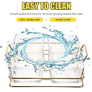 iplusmile Snack Bowl With Metal Tray, 4 Removable Dip Bowls Glass Fruit Tray Divided Appetizer Condiment Serving Bowls for Dessert Nuts Snacks Candy Chips Party Supplies