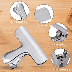 12 Pack Stainless Steel Chip Bag Clips,Chip Clips 3 Inch Wide,Metal Food Bag Clips Heavy Duty,Round Edge Air Tight Seal Grips on Coffee Food Bread Bags,Food Clips for Office Kitchen Home (Silver)