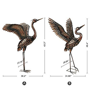 chisheen Garden Statue Outdoor Metal Heron Crane Yard Art Sculpture for Lawn Patio Backyard Decoration,46 inch (2-Pack)