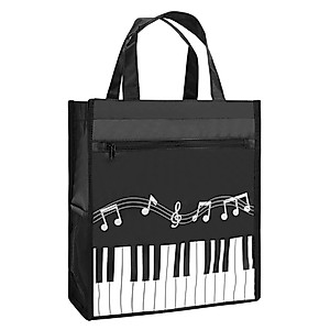 Rinastore Piano Keys Music Waterproof Oxford Cloth Handbag Tote Shopping Book Bag Gift for Kids & Students(Black)