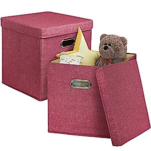 XYXYLY 2 Pack Foldable Cubes Storage Bins with Lids 12.6 * 12.6 * 12.6" Collapsible Fabric Cubbies Storage Baskets for Shelf Closet Organizer Home Bedroom Office Nursery