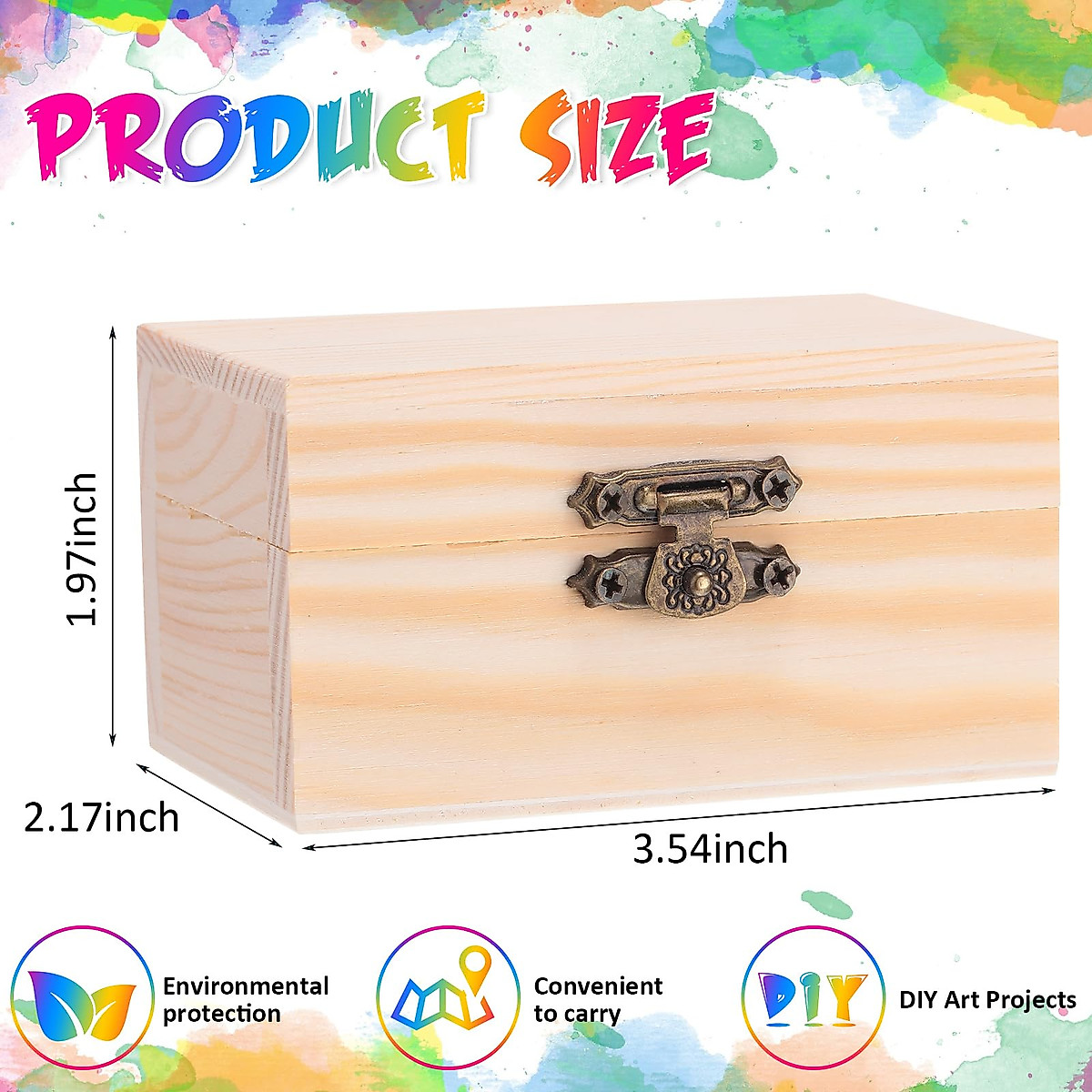 Thyle 48 Pcs Unfinished Small Wooden Box 3.54 x 1.97 x 2.17 Inch Mini Treasure Boxes Stash Wooden Box with Hinged Lid Locking Clasp for DIY Crafts Party Projects