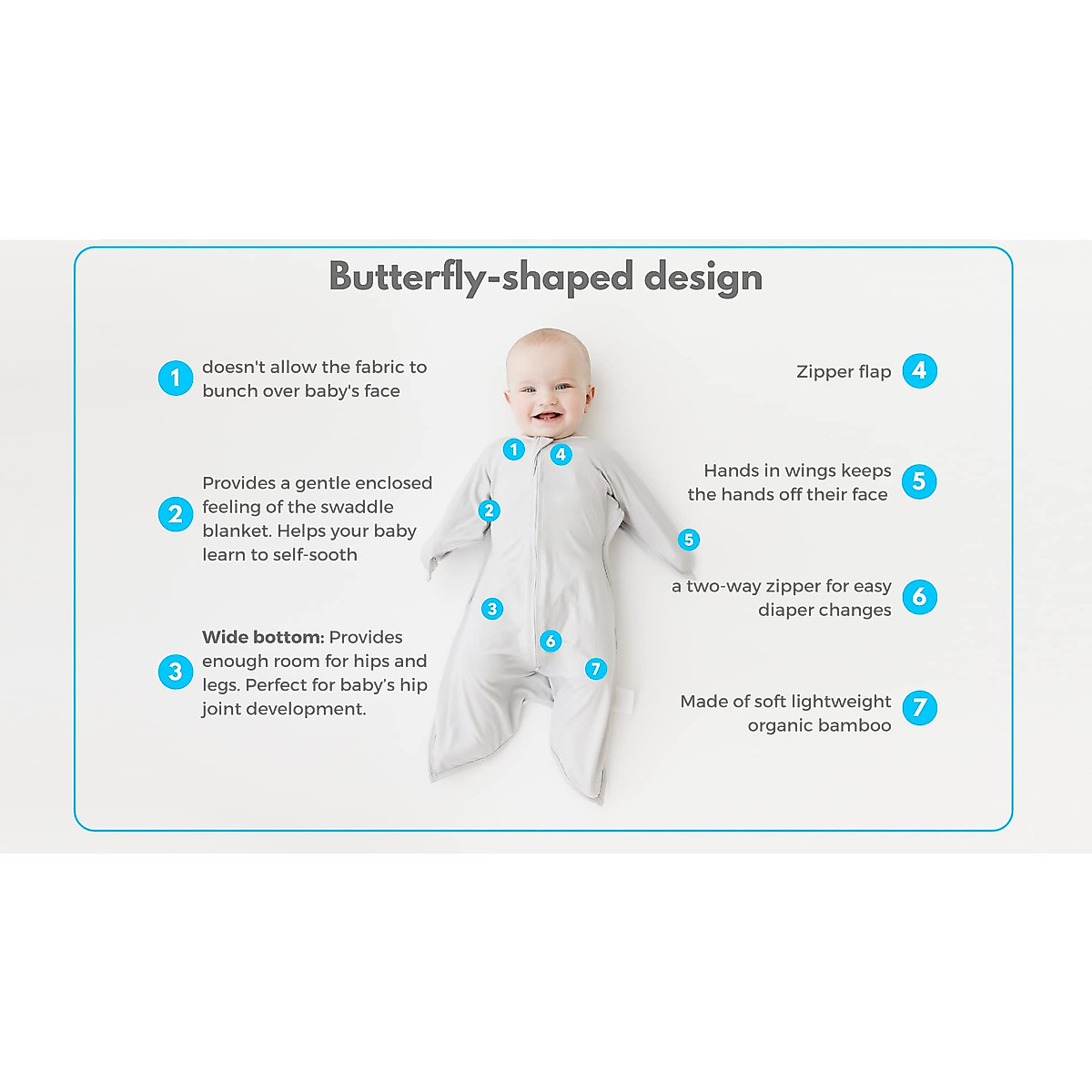 Transition Swaddle - Baby Wearable Blanket - Baby Sleep Sack - 2-Way Zipper - 95% Bamboo Viscose Fiber/5% Spandex - TOG 0.5 - Cozy Sleep Wrap designed by a pediatric (Cloud Gray, Medium 6-12 Month)