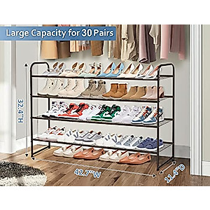 AOODA 4 Tier Long Shoe Organizer for Closet, Wide Stackable Metal Shoe Rack for Entryway, Bedroom, Floor, Shoe Shelf Storage Organizer Holds 30 Pairs of Men Sneakers (Bronze)